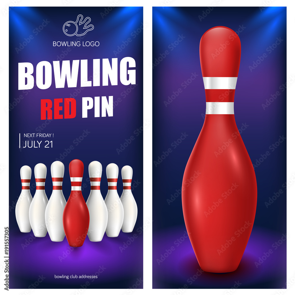 Bowling red pin flyer template. Vector clip art illustration. Stock ...