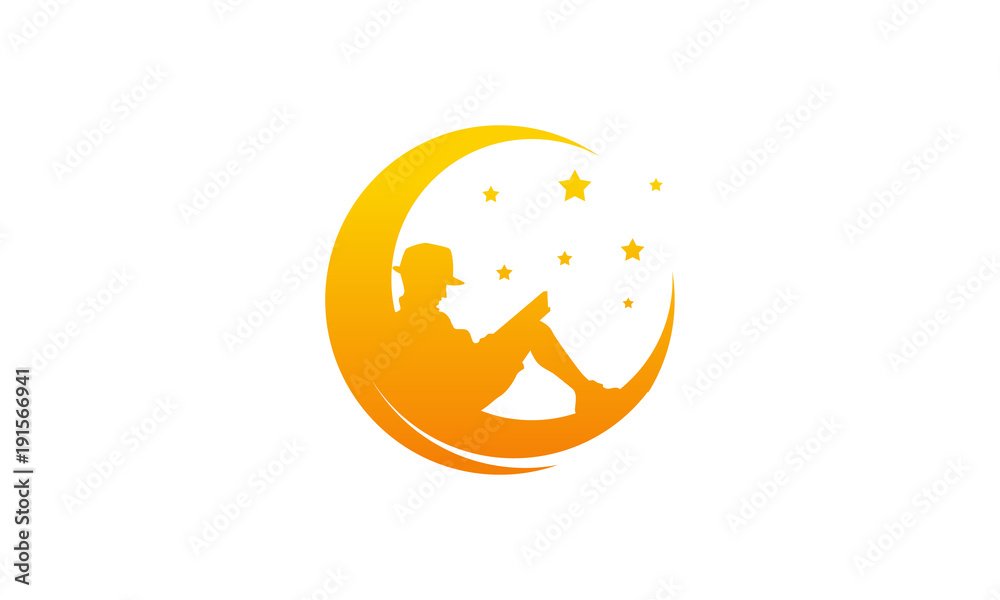 Child Reading in moon logo designs concept, Child Education logo ...