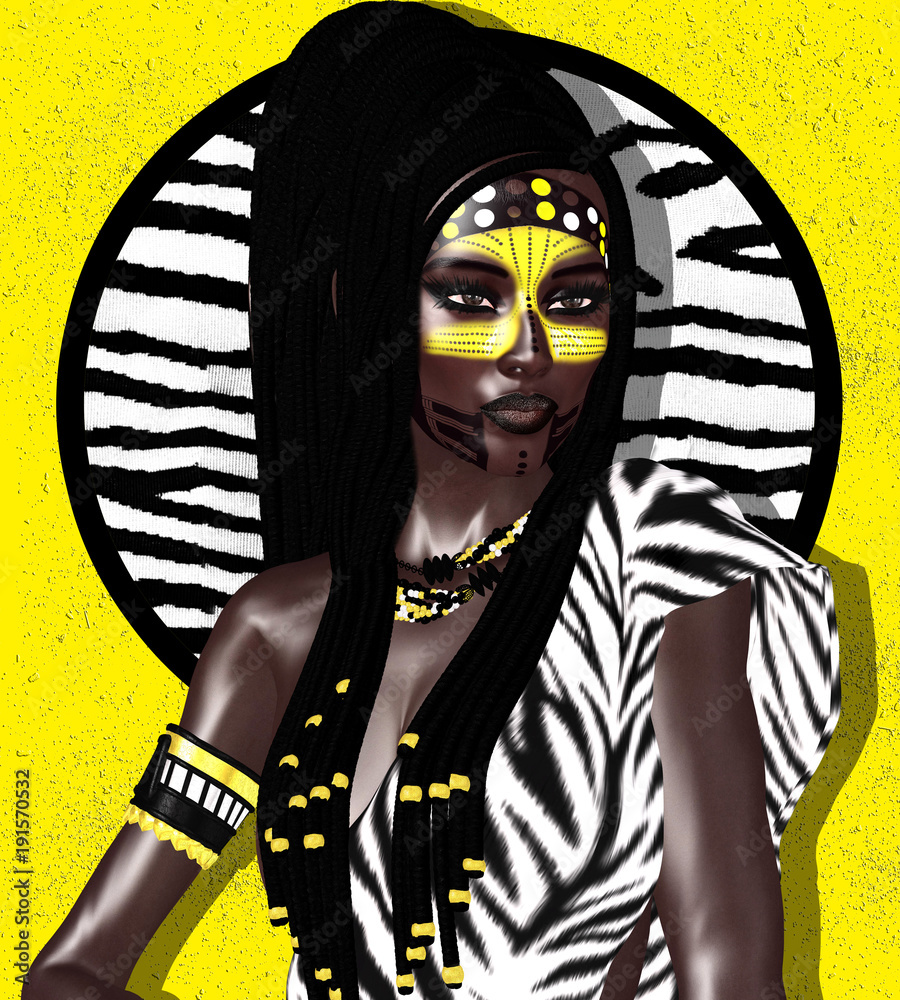 African fashion beauty in zebra stripes outfit, matching background ...