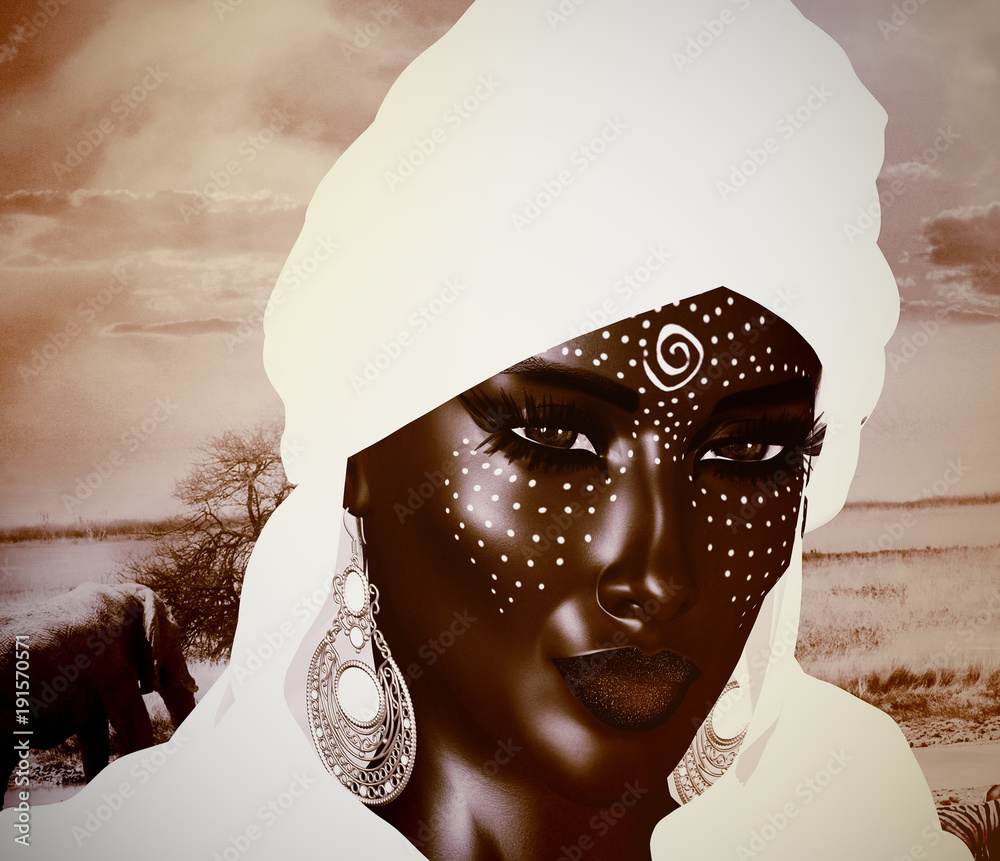 Black Arab Woman from the Saharan sands. A mysterious beauty wearing a ...