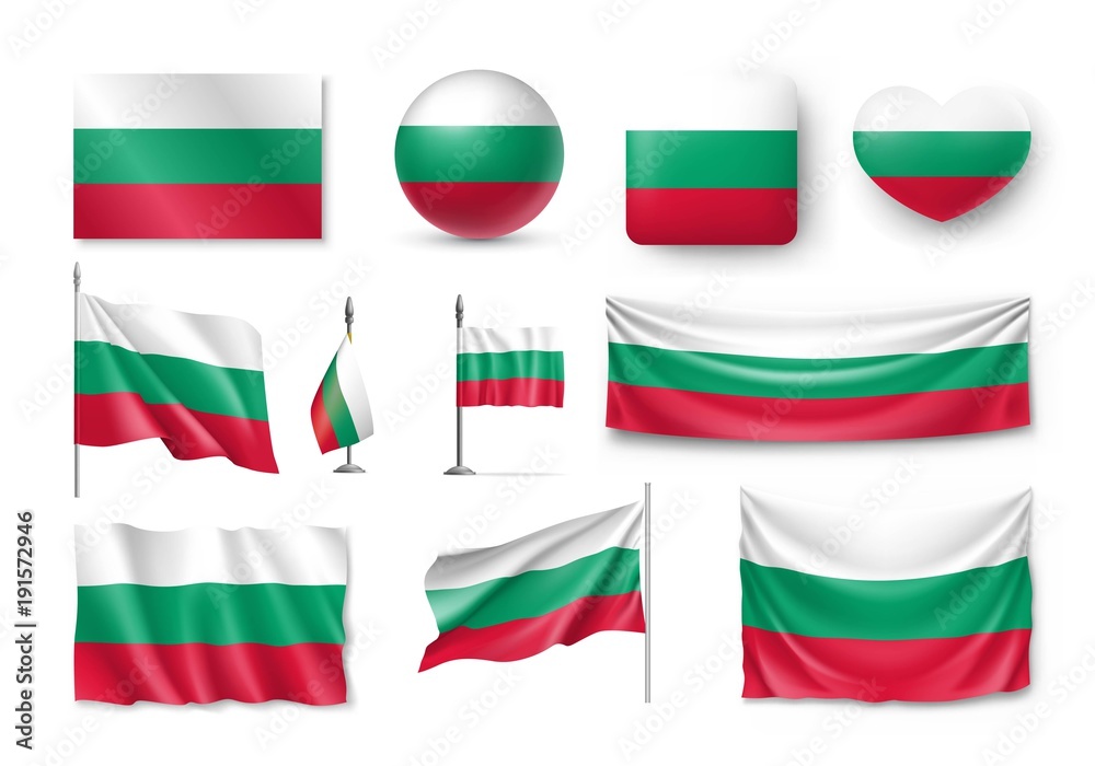 Set Bulgaria flags, banners, banners, symbols, flat icon. Vector ...