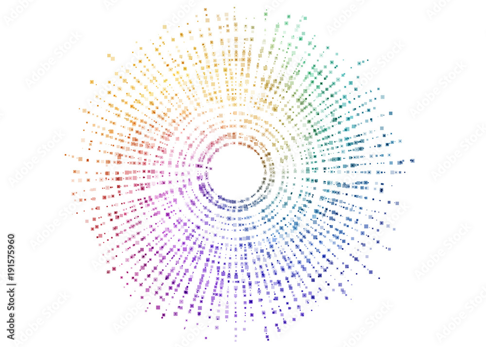 Abstract vector background element. Circle shape of color square dots ...
