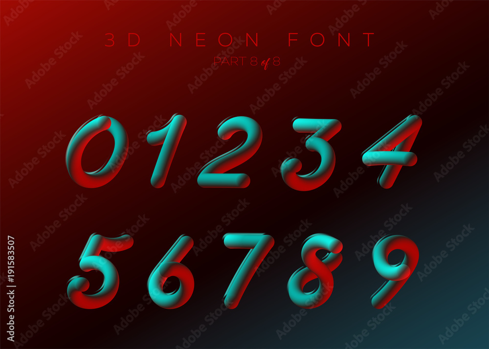 3D Neon Led Font. Liquid Matte Rounded Type. Neon Bubble Typeset with ...