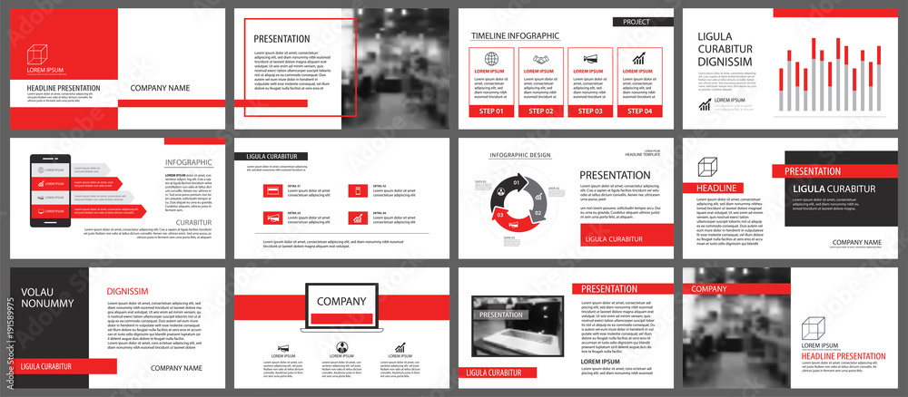Red presentation templates for slide show background. Infographic ...