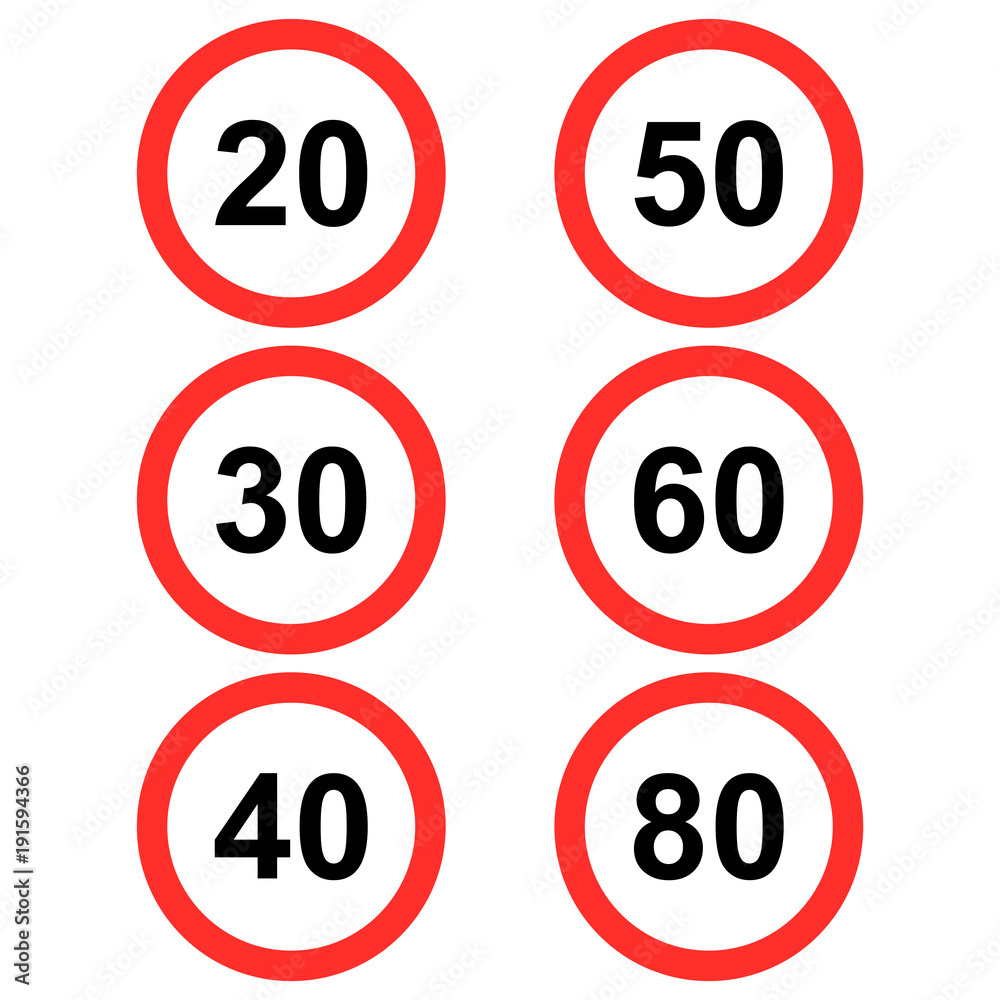 speed limit icon set, road sign, vector Stock Vector | Adobe Stock
