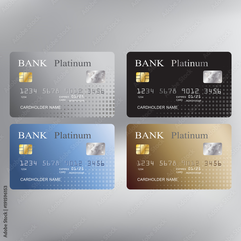 platinum, black, gold and blue color credit cards set realistic with ...