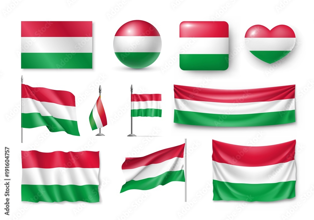 Set Hungary flags, banners, banners, symbols, flat icon. Vector ...