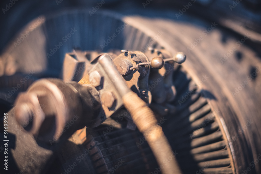 technical detail of a rusty turbine / engine of an airplane wreckage ...