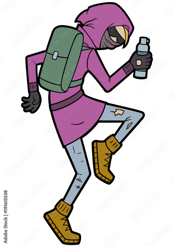 Graffiti urban street artist/ Illustration hooded graffiti tagger with ...