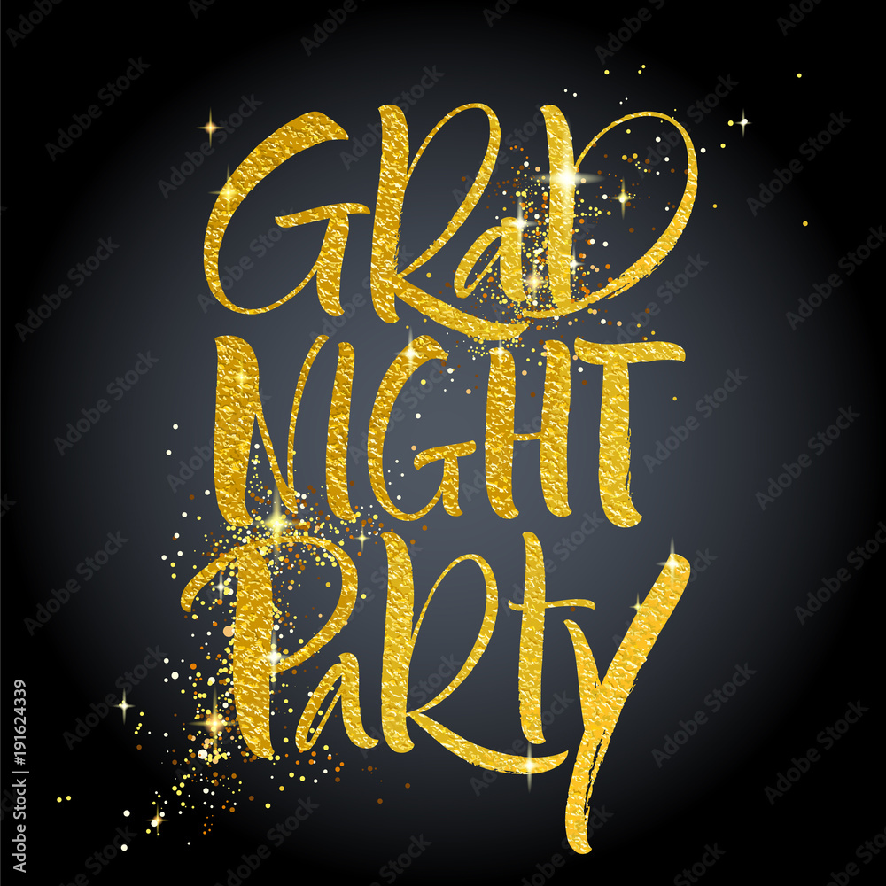 Grad Night Party. Hand lettered invitation design. Handwritten modern ...
