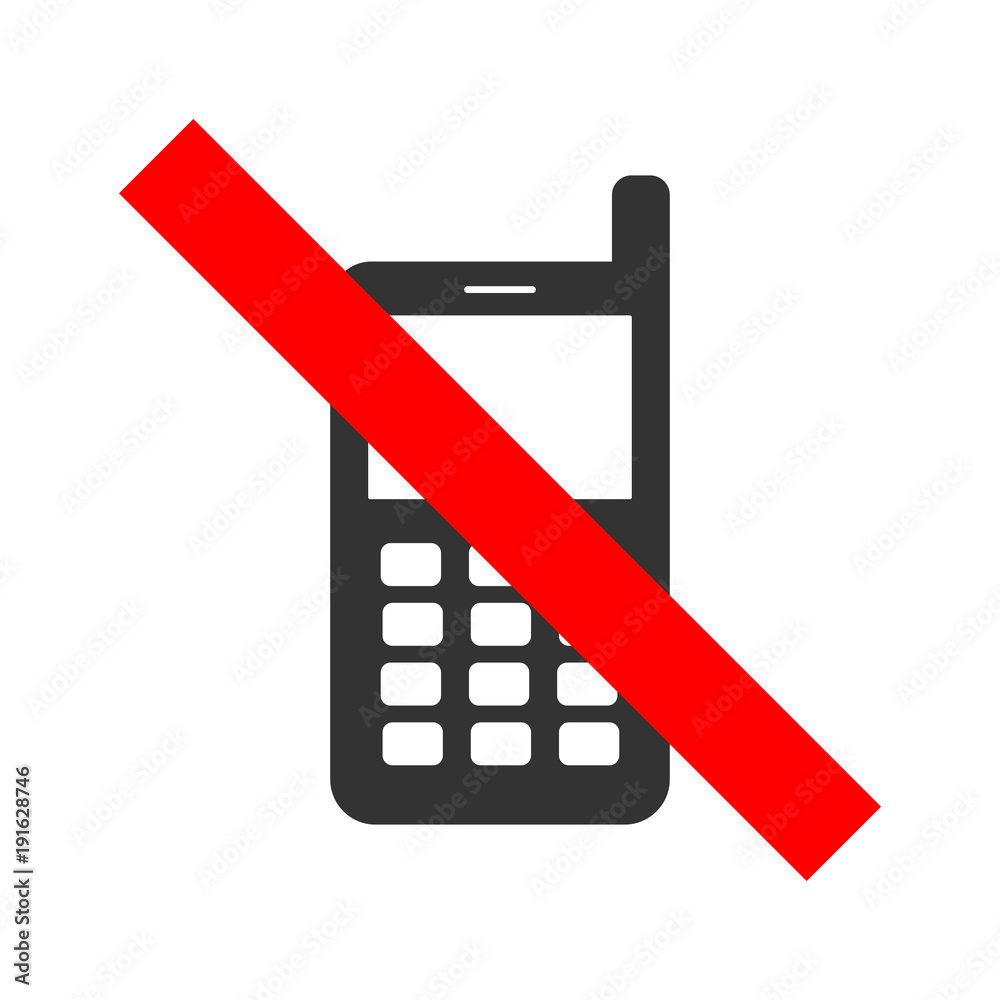 NO CELL PHONEs allowed crossed out sign. Mobile phone silhouette with ...