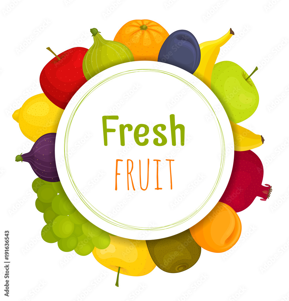 Vector frame of fruits. Card design with various fruits. Stock Vector ...