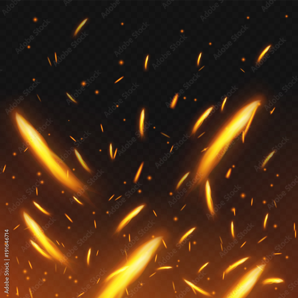 Fire sparks flying. Firestorm texture. Sparks charcoal. on transparent ...