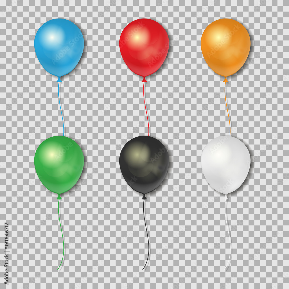 Set of realistic balloons isolated on transparent background. Vector ...