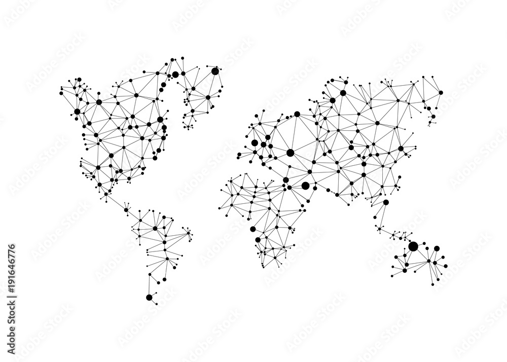 World map with circles and lines. Abstract polygonal world map with ...