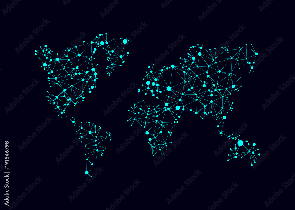 World map with circles and lines. Abstract polygonal world map with ...