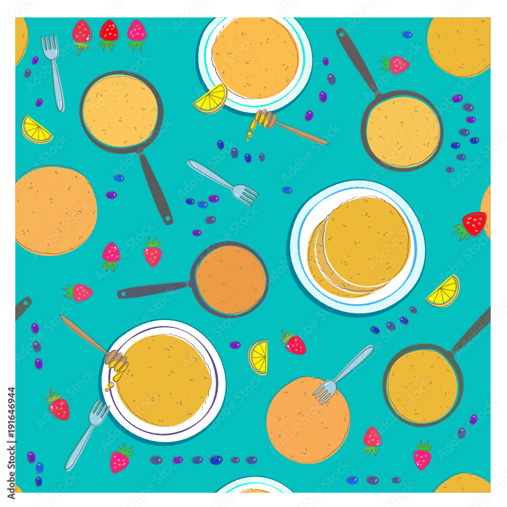Pancake seamless pattern Stock Vector | Adobe Stock