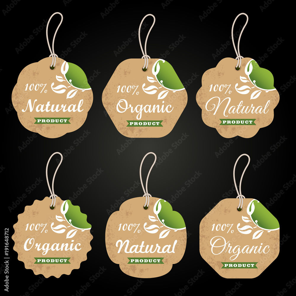 Vector set of retro organic cardboard labels and tags with ropes for ...