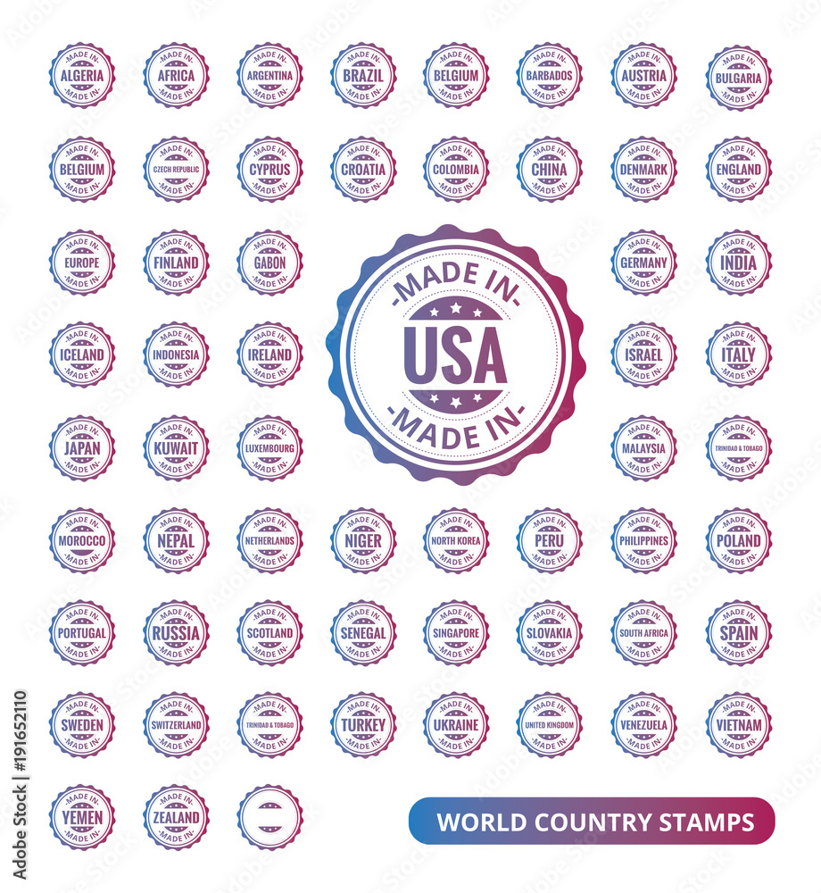 Rubber Stamp from all major countries. 'Made in' labels stamps ...