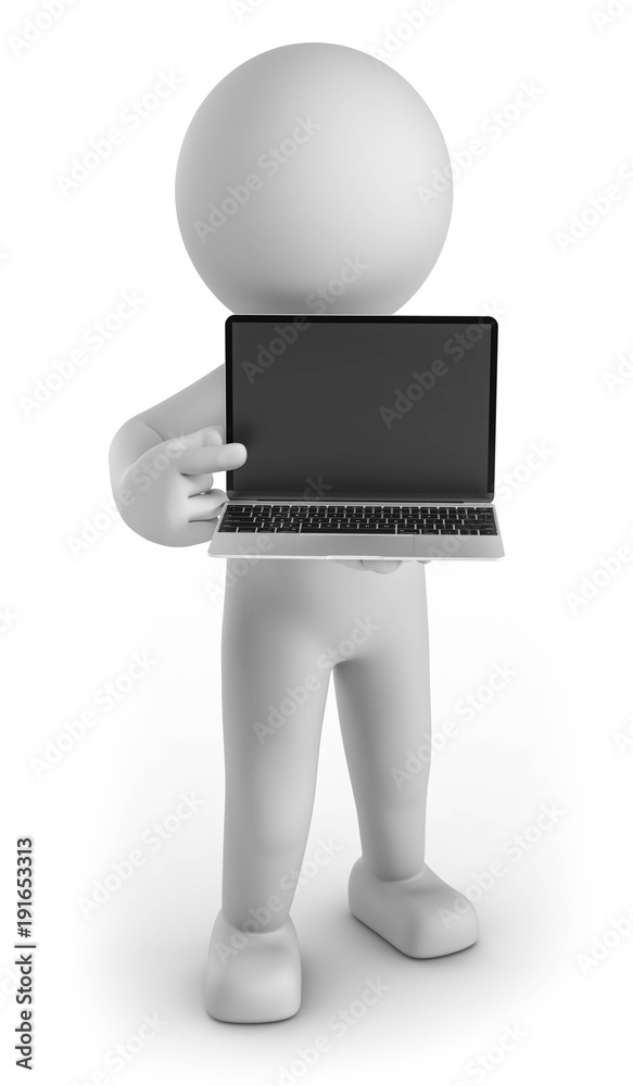 3d Männchen mit Notebook in der Hand Stock Illustration | Adobe Stock