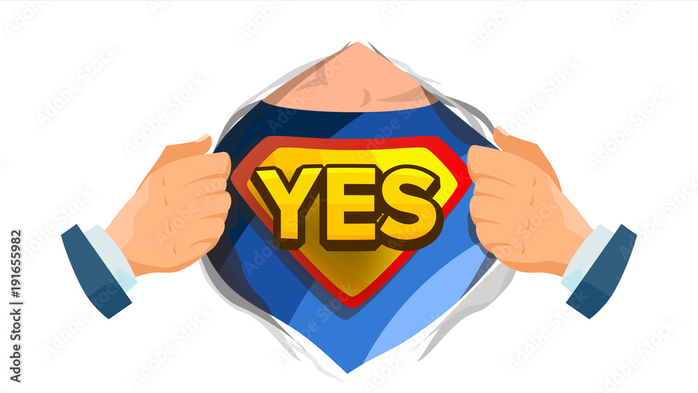 Yes Sign Vector. Superhero Open Shirt With Shield Badge. Isolated Flat ...