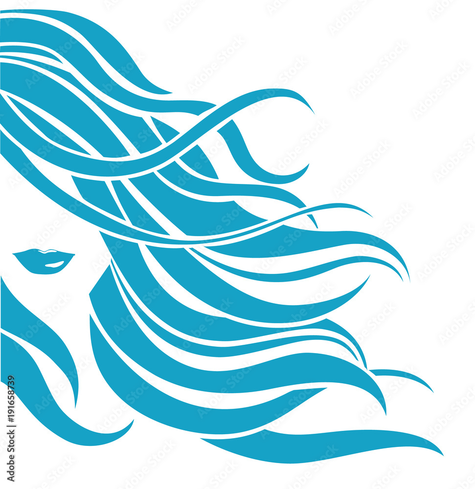 Vector hair salon icon. Beautiful abstract girl with long wavy hair ...