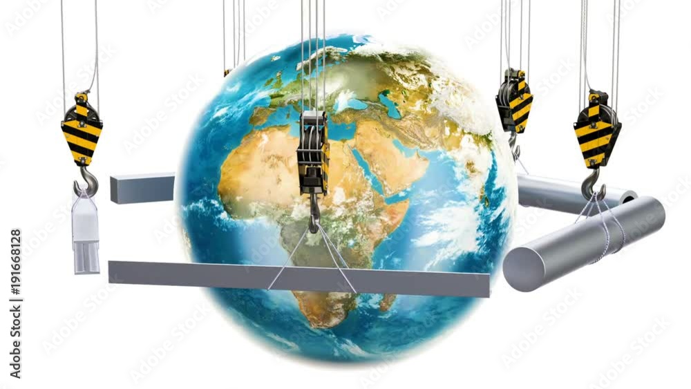 Global trade of rolled metal products rotation around Earth globe ...