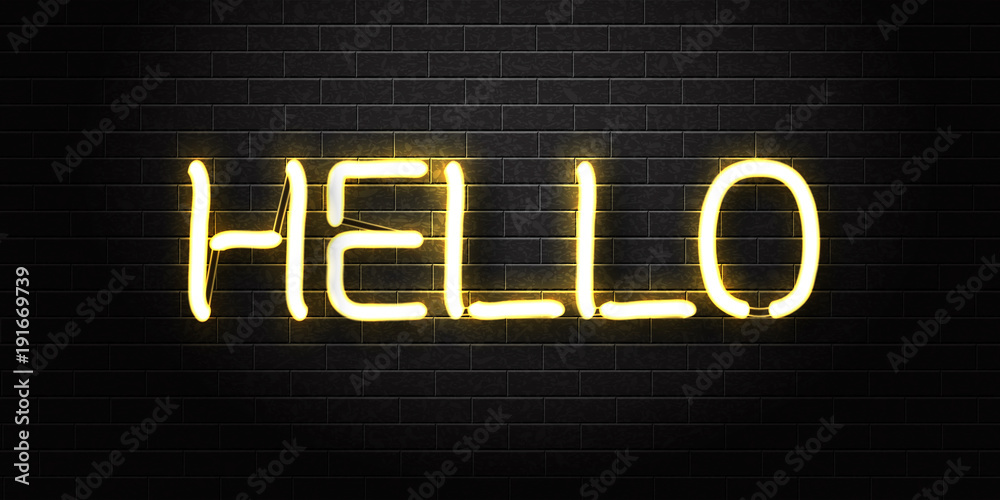 Vector realistic isolated neon sign of Hello lettering for decoration ...
