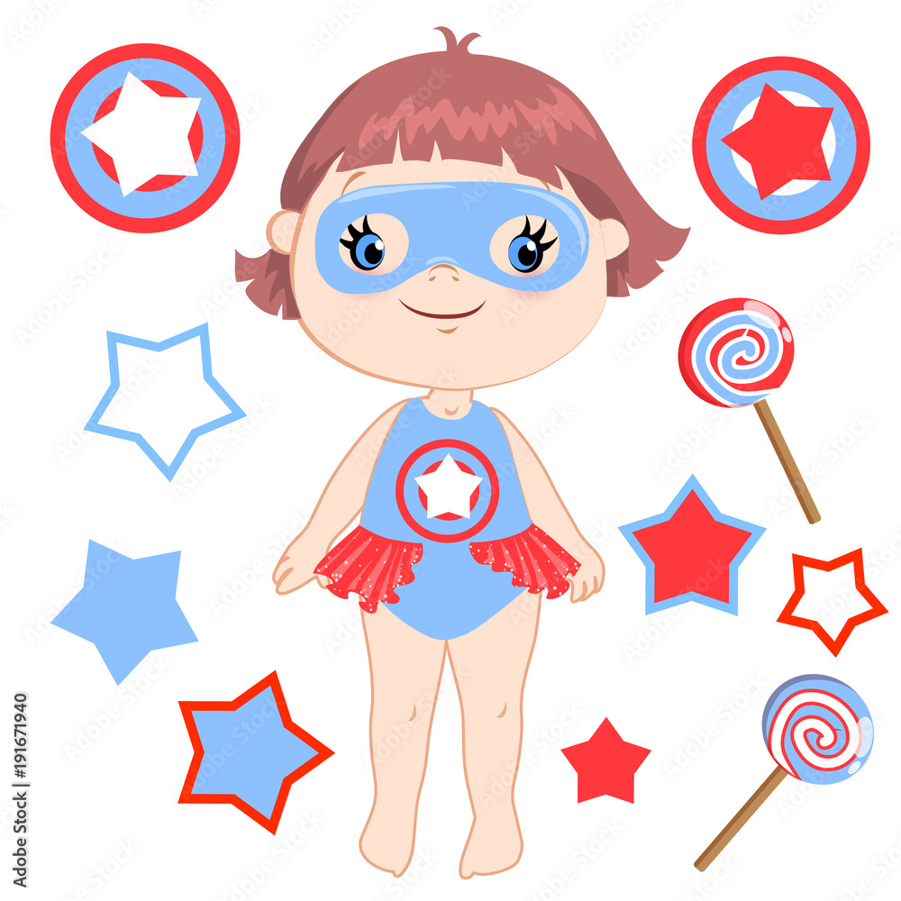 Cute cartoon superhero girl vector clip art set. Stock Vector | Adobe Stock