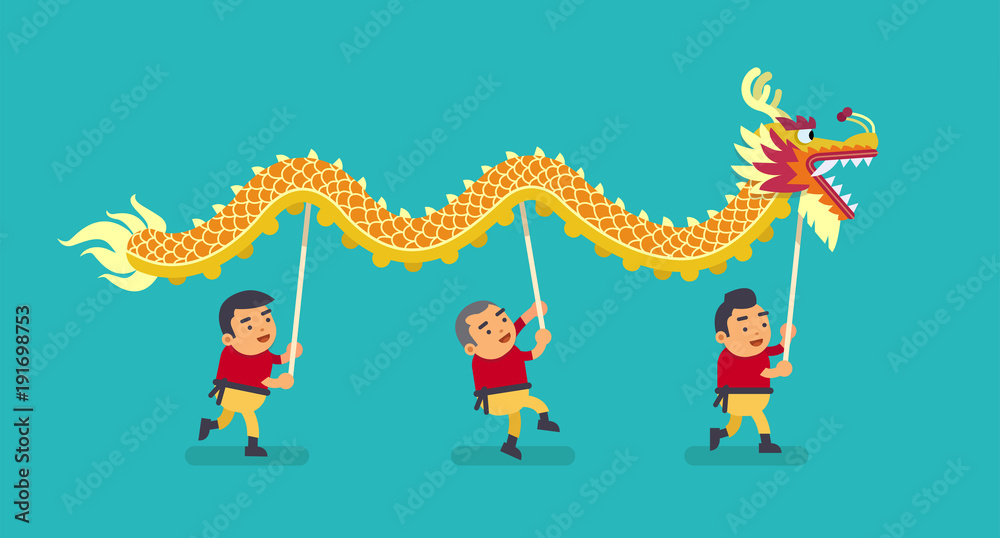 The Chinese Dragon Dance. Vector illustration 素材庫向量圖 | Adobe Stock