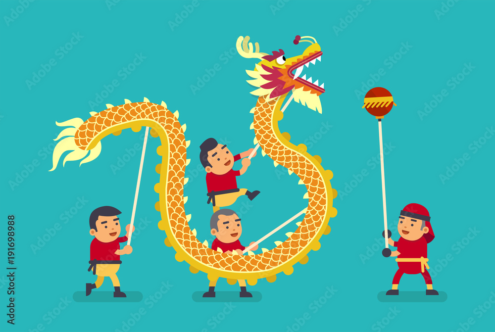 The Chinese Dragon Dance. Vector illustration Stock Vector | Adobe Stock