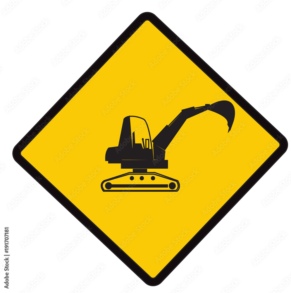 backhoe on duty, caution symbol, vector illustration. Stock Vector ...