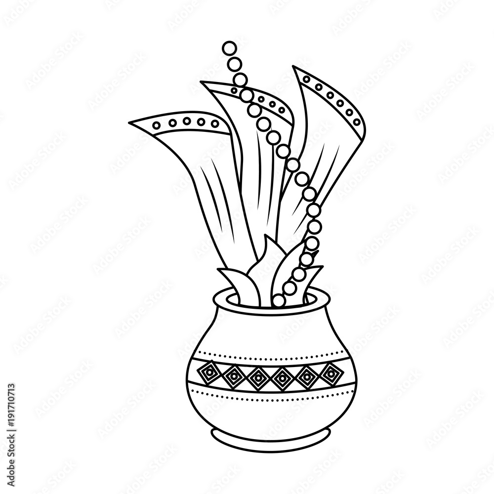 hindu pot with cloth leaves decoration culture vector illustration ...