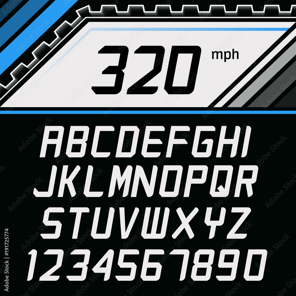 Vector Font in supercar gauge cluster style. Racing Alphabet on car ...