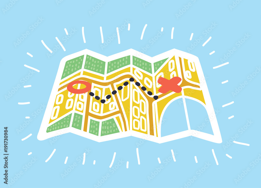 Vector cartoon illustration of paper maps in colorful modern style ...