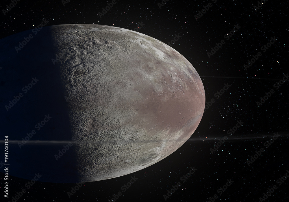 Artwork of Haumea ellipsoidal dwarf planet with rings in the Kuiper ...