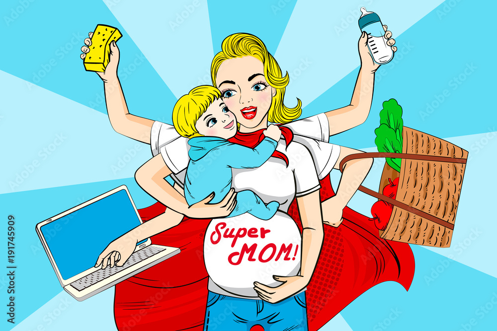 cartoon super mom Stock Vector | Adobe Stock