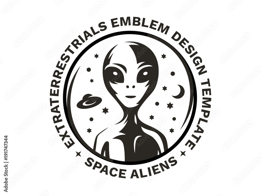 The figure of an alien on the chest in a circle against the background ...