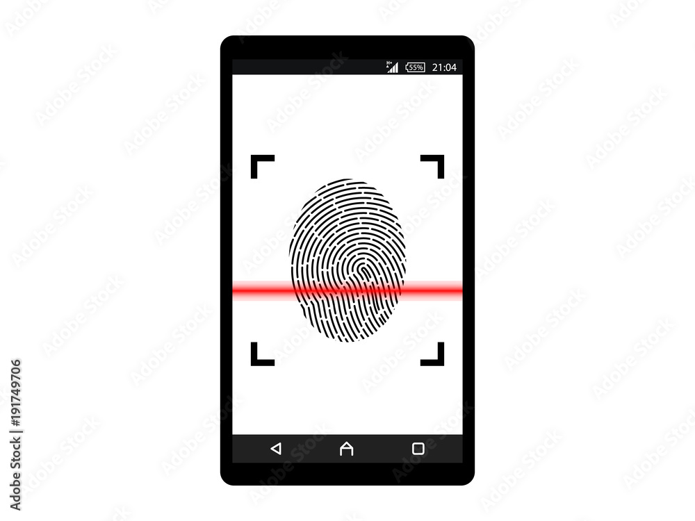 Mobile Phone Unlocked And Set With Fingerprint Scan Button And Password Notification Vector