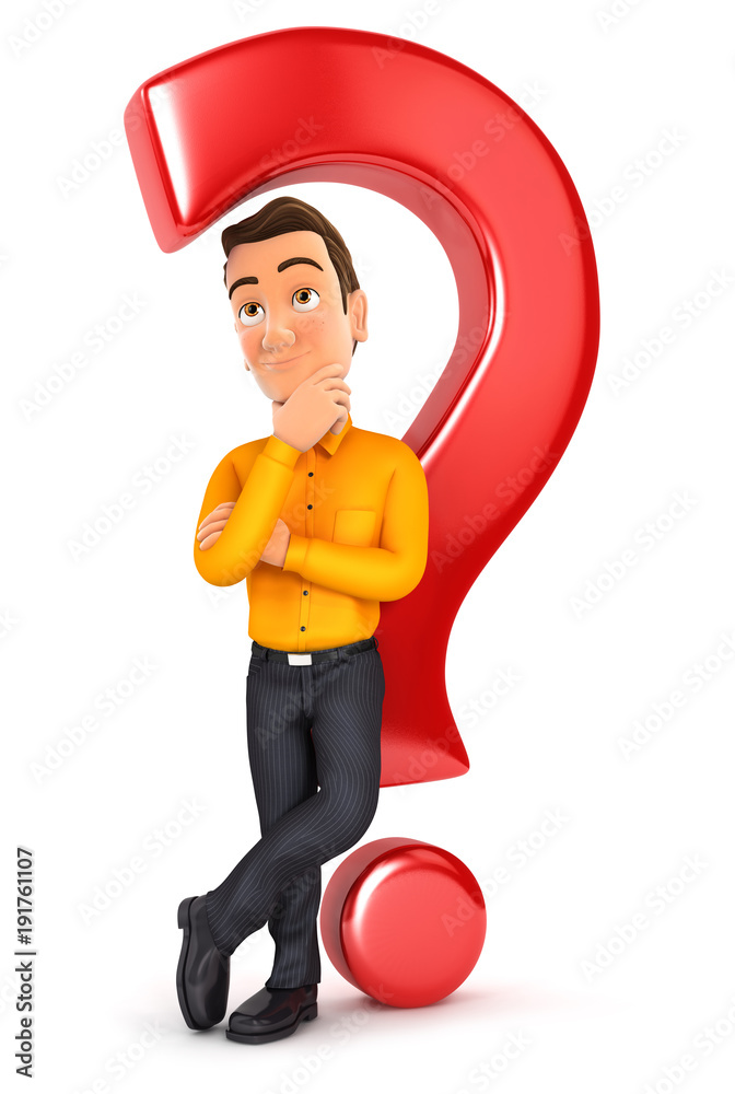 3d man leaning back against question mark Stock Illustration | Adobe Stock