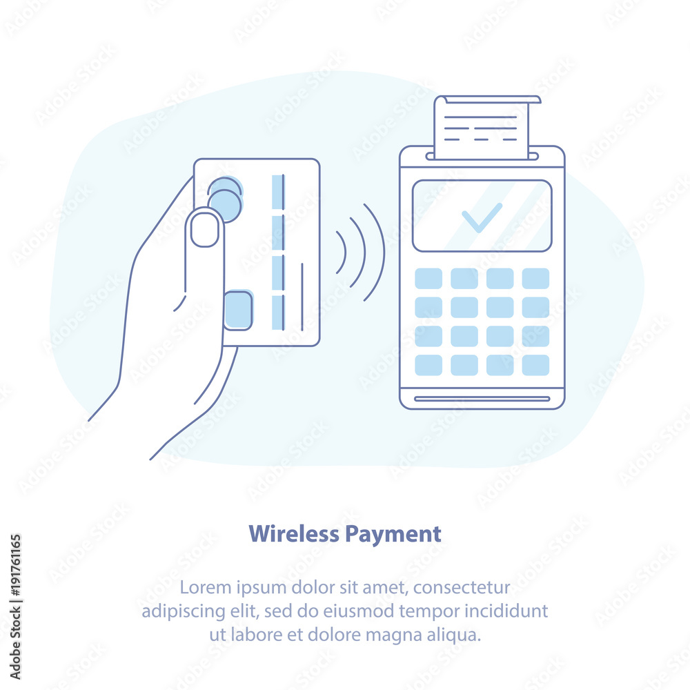 Flat line icon concept of Wireless Payment, Contactless Payment ...