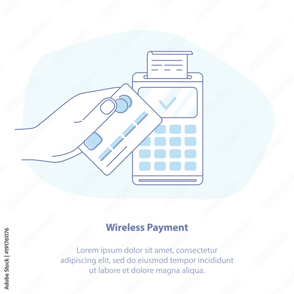 Flat line icon concept of Wireless Payment, Contactless Payment ...