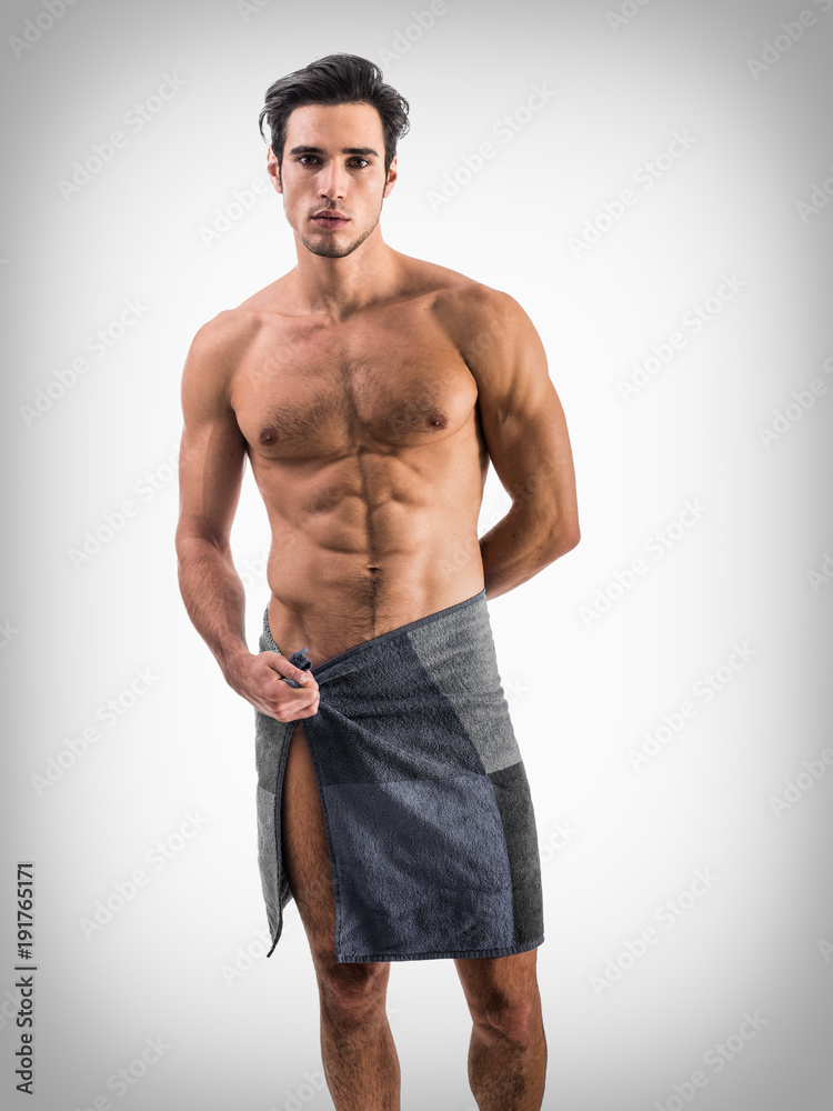 Portrait Of Naked Handsome Young Man With Languishing Look Covering Portrait Of Naked Handsome Young Man With Languishing Look Covering