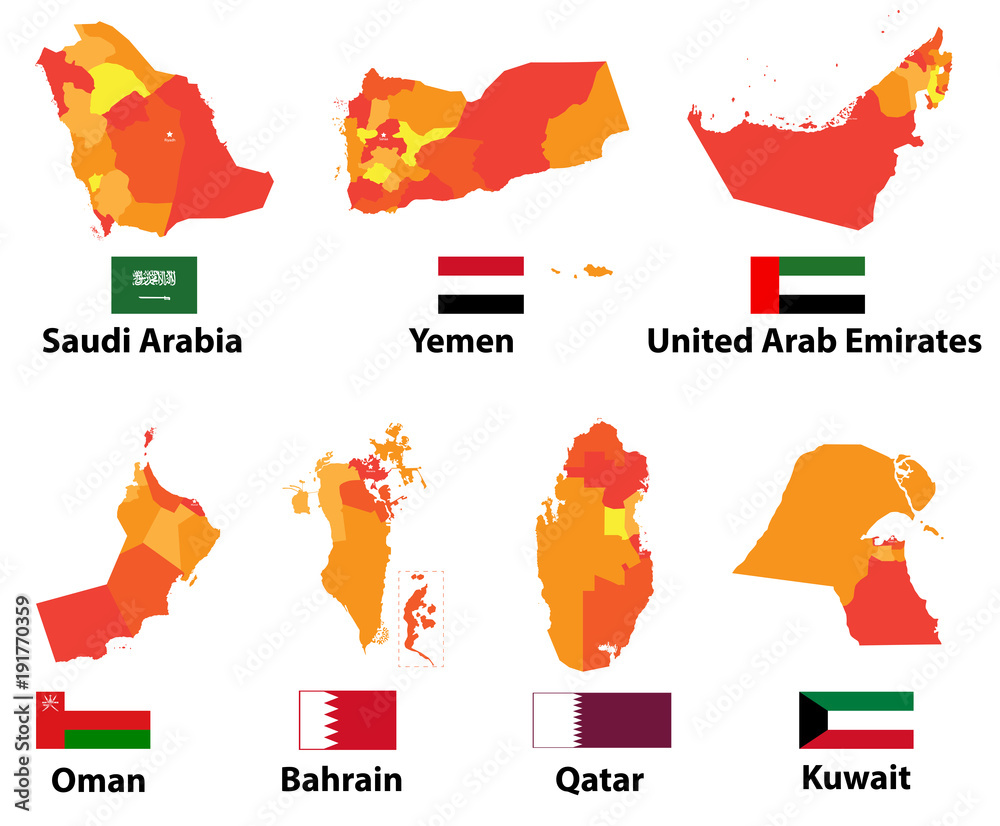 arabic countries of with administrative divisions (regions borders ...