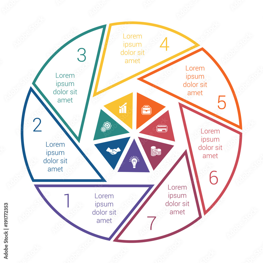 Pie chart on white background from line for 9 options. Template ...