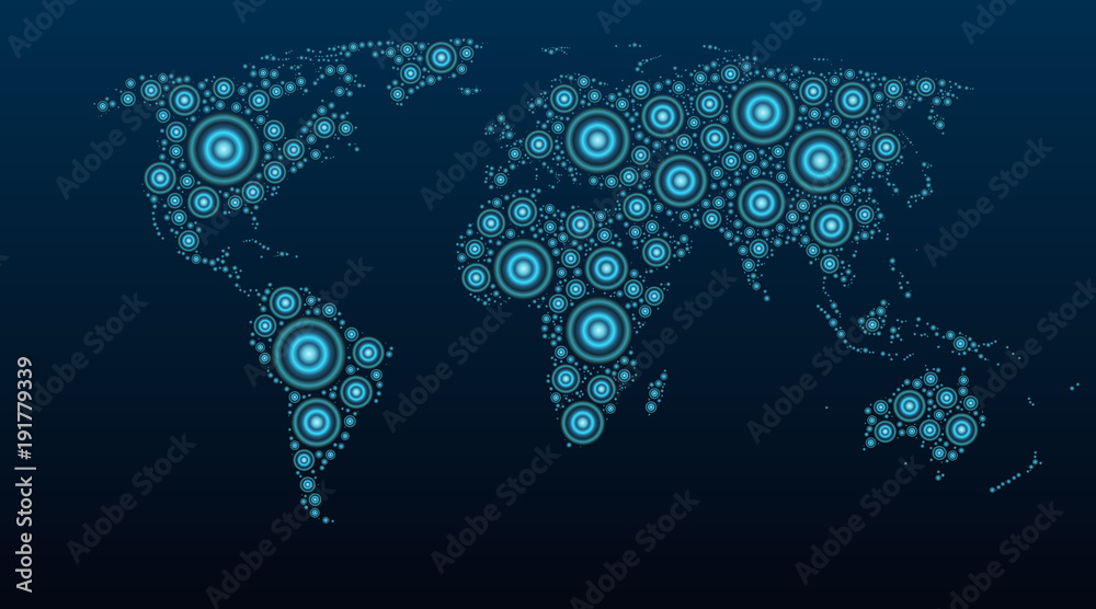 Abstract world map from concentric circles, well organized layers Stock ...