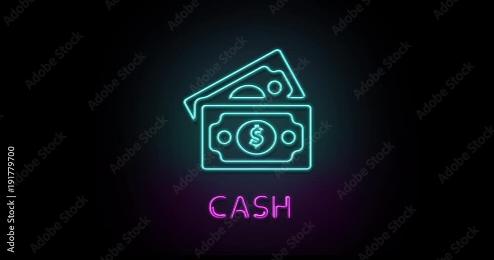 Colorful neon light glowing icon cash. Object isolated in PNG format ...