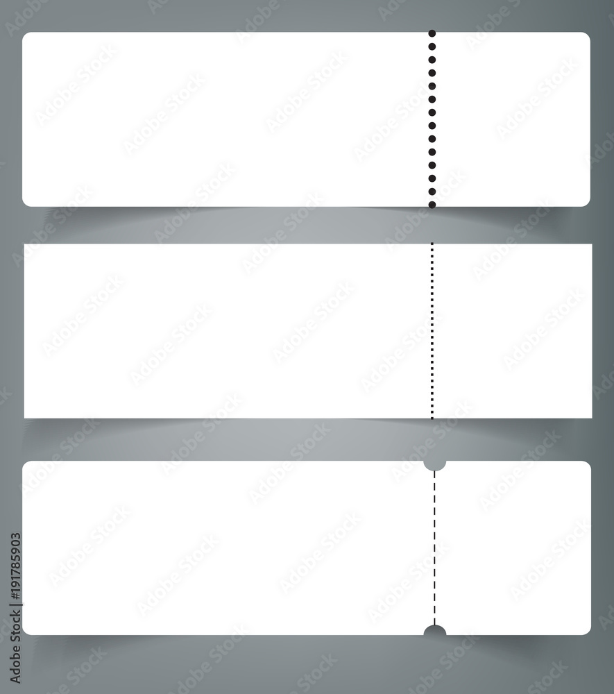 Set of Blank event concert ticket mockup template. Concert, party or ...