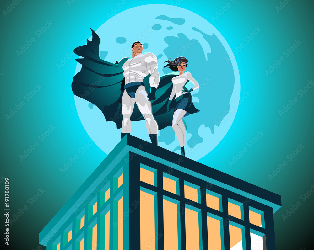 Superhero Couple. Male and female superheroes Stock Vector | Adobe Stock