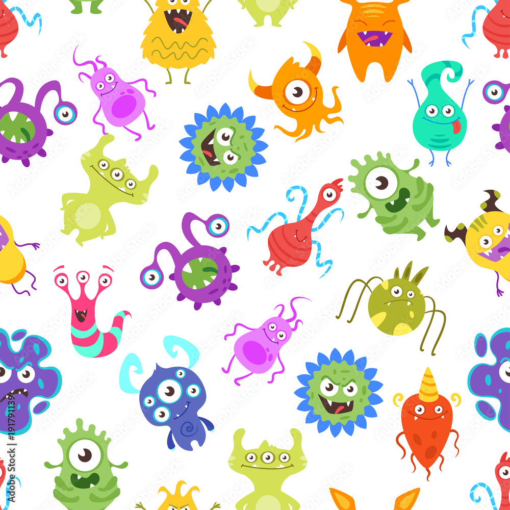 seamless pattern with funny bacteria wall mural wallpaper ...
